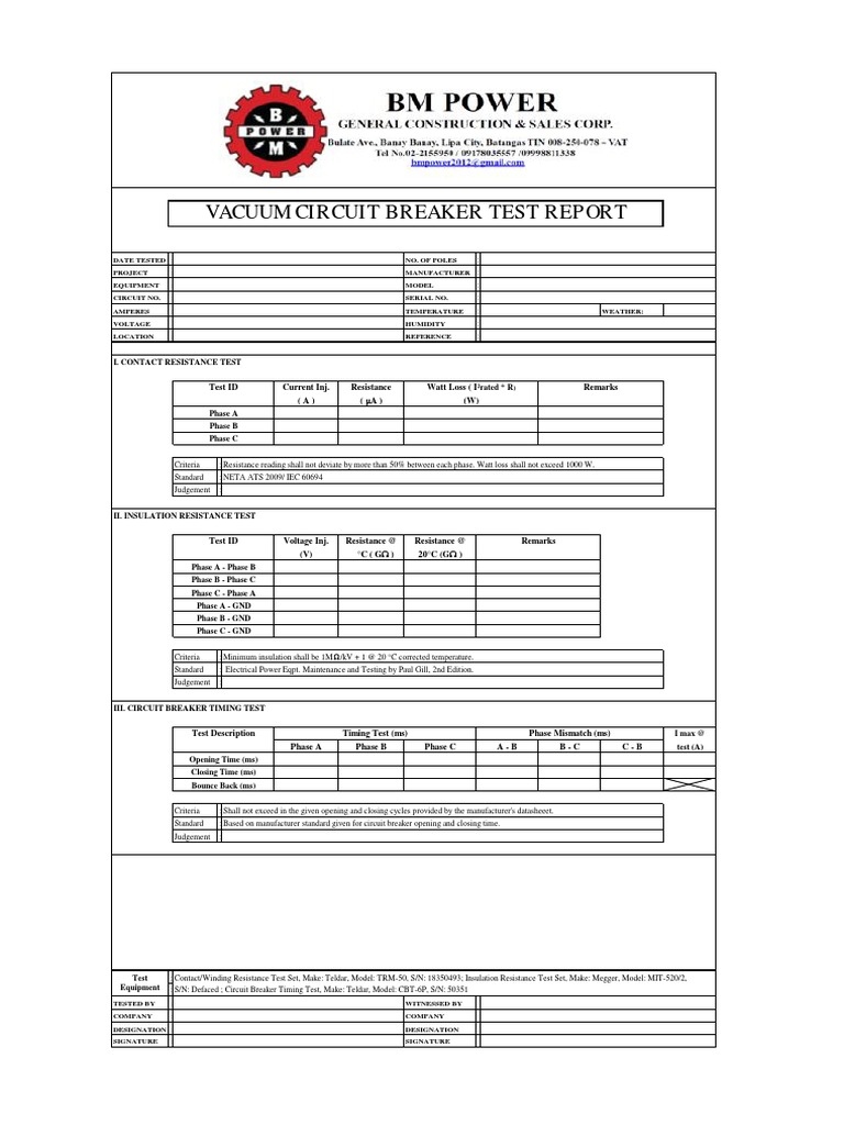 HVSG Inspection and Test Form | Download Free PDF | Components | Quantity
