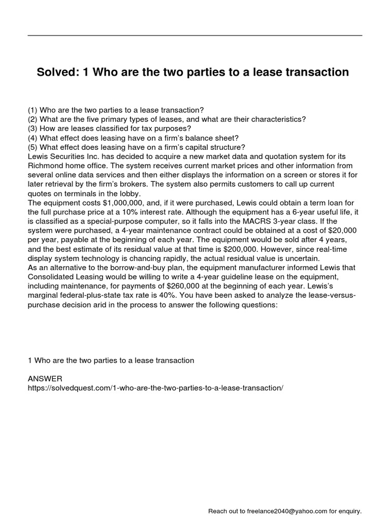 Lease Transaction Parties Explained | PDF | Lease | Financial Transaction