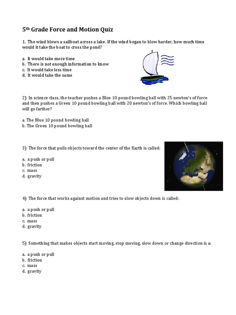 Forces and Motion Quiz | PDF | Force | Mass