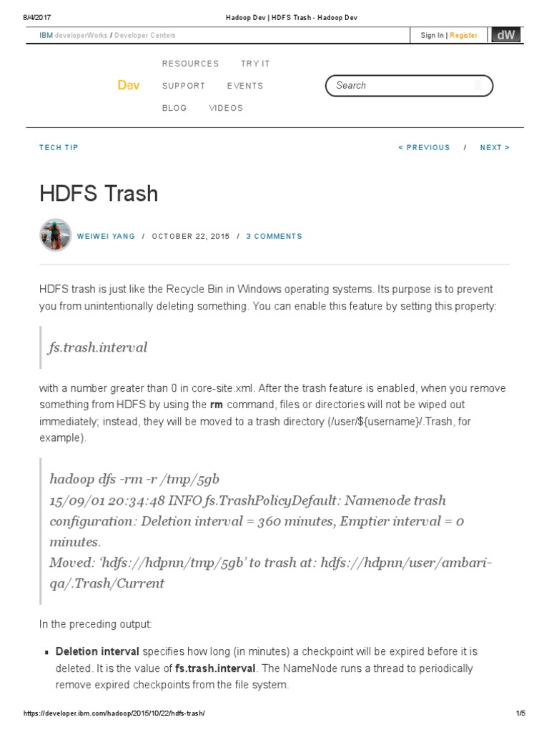 Hadoop Dev Hdfs Trash Hadoop Dev Pdf Apache Hadoop Computer File