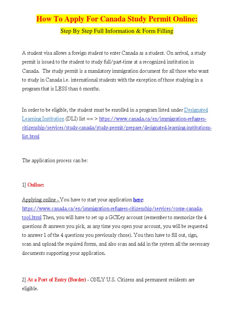 Canada Study Visa - Study Permit Application | PDF | Image Scanner ...