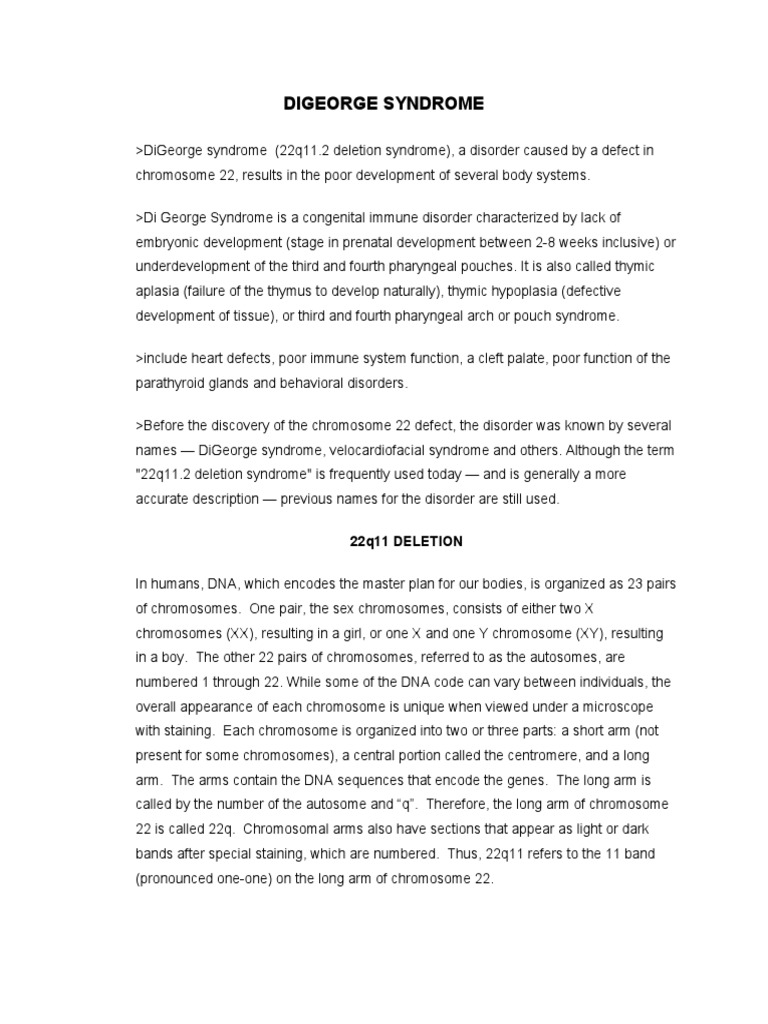 Digeorge Syndrome: 22q11 DELETION | PDF | Thymus | Autoimmune Disease