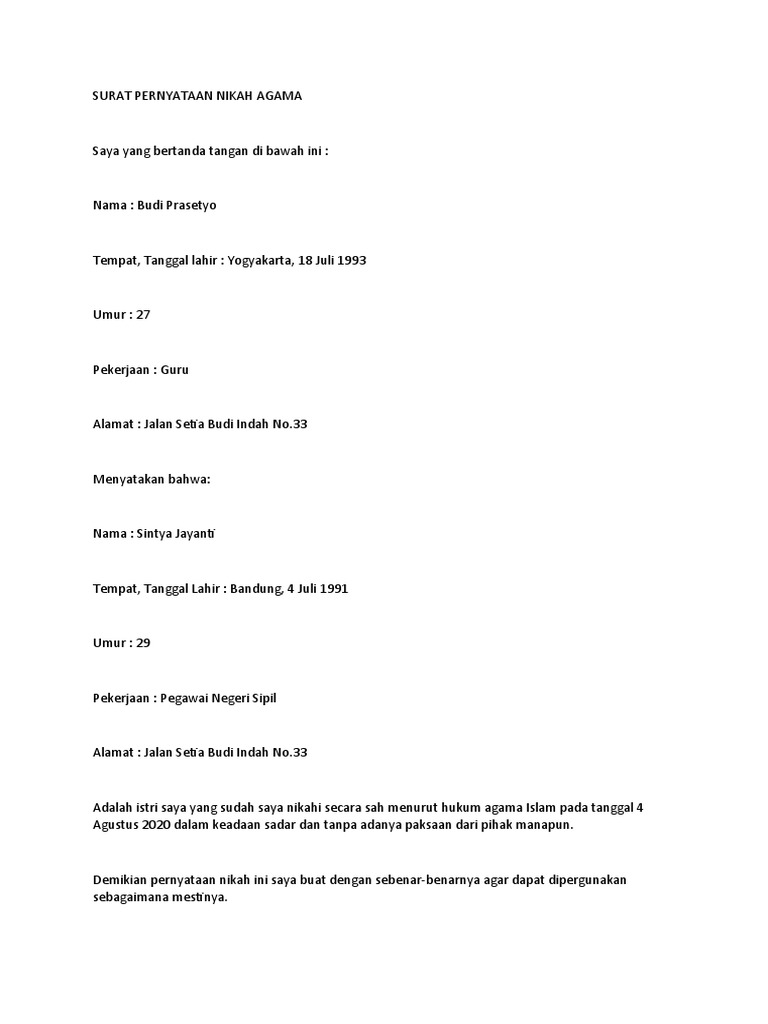 Dokumen (1) Surat Pernyataan Nikah Sirih | PDF