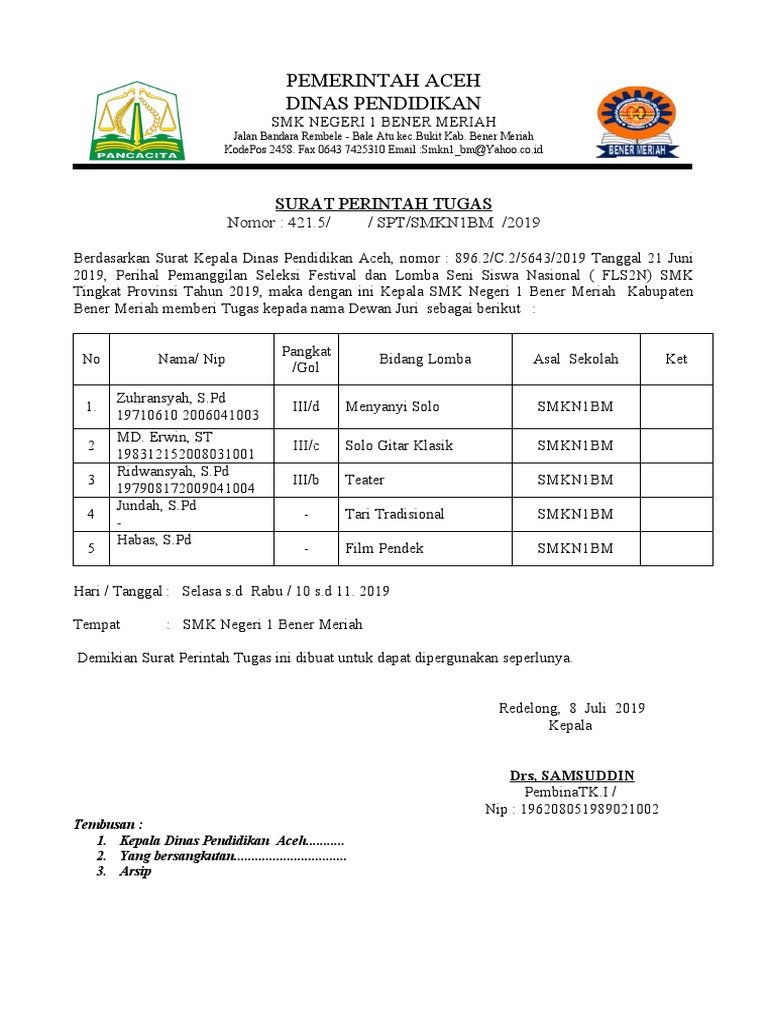 SPT Kabupaten Dewan Juri FLS2N 2019 | PDF