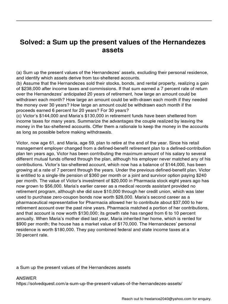 A Sum Up The Present Values of The Hernandezes Assets | PDF ...