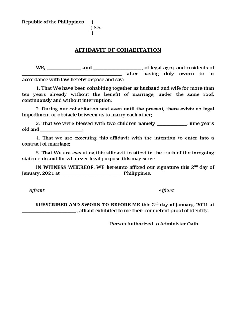 Affidavit of Cohabitation | PDF