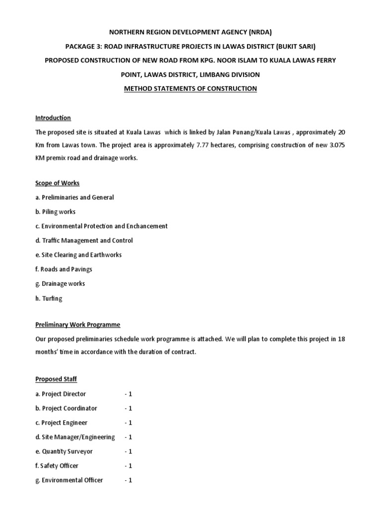 Method Statement for Road Construction | PDF | Road | Deep Foundation