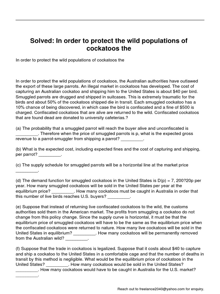 Cockatoo Smuggling: Economics & Impact | PDF | Parrot | Economic ...