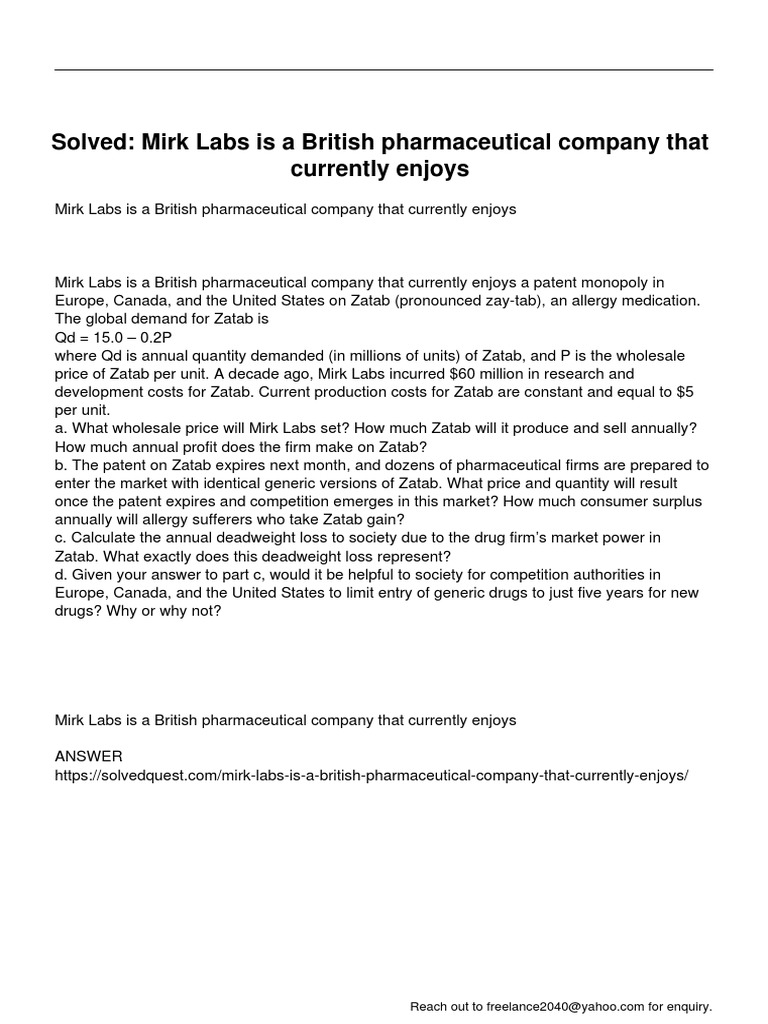 Mirk Labs Is A British Pharmaceutical Company That Currently Enjoys ...