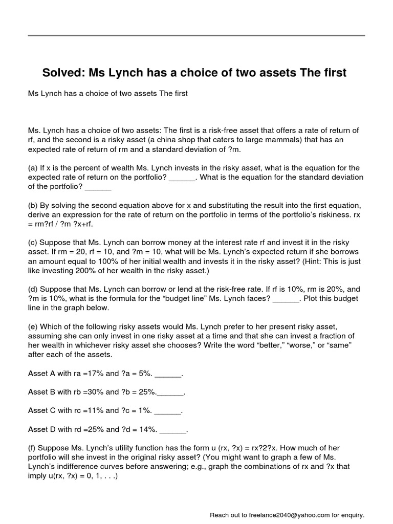 Ms Lynch Has A Choice of Two Assets The First | PDF | Teaching Methods ...
