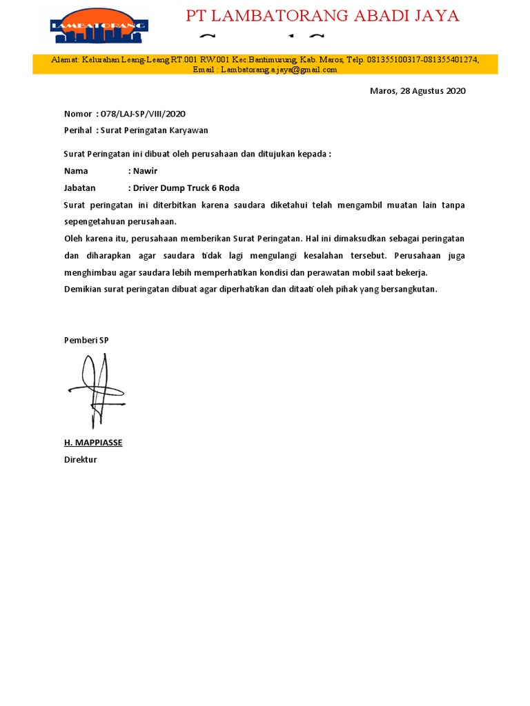Surat Peringatan Supir Masamba | PDF Surat Peringatan Supir Masamba | PDF