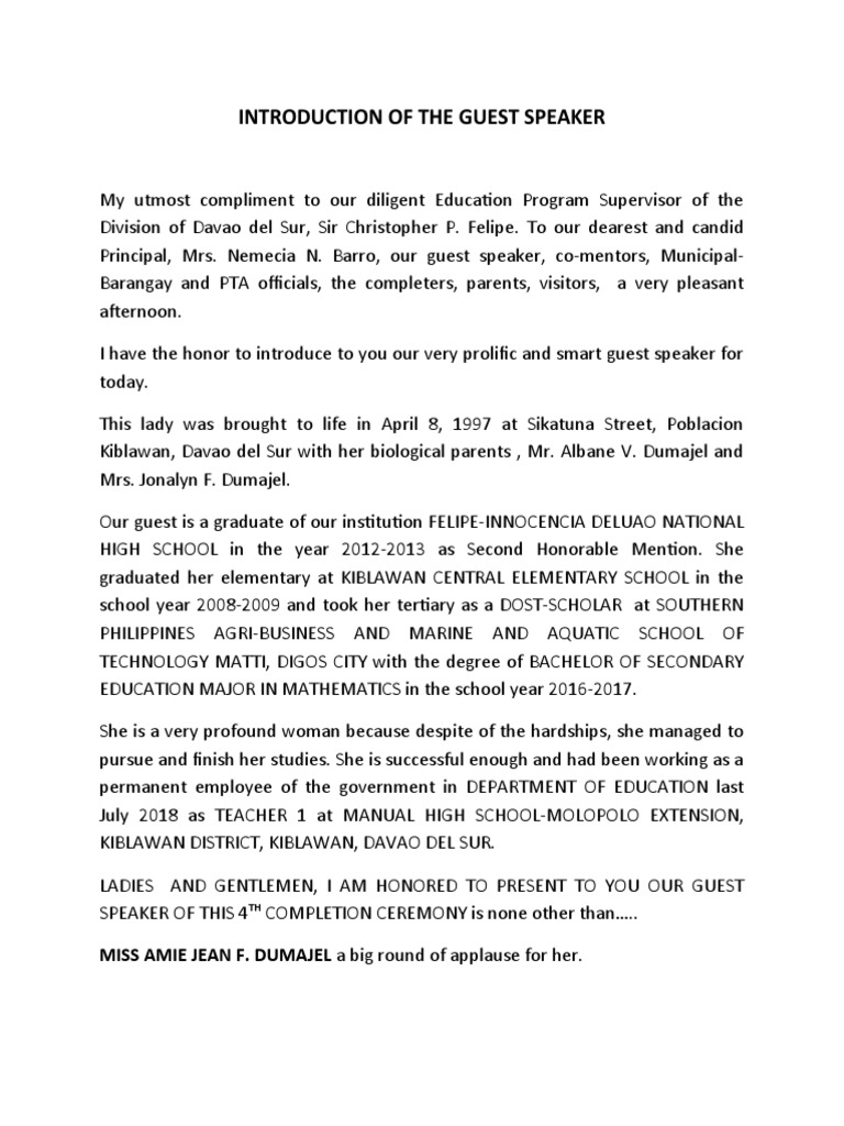 Introduction of The Guest Speaker | PDF