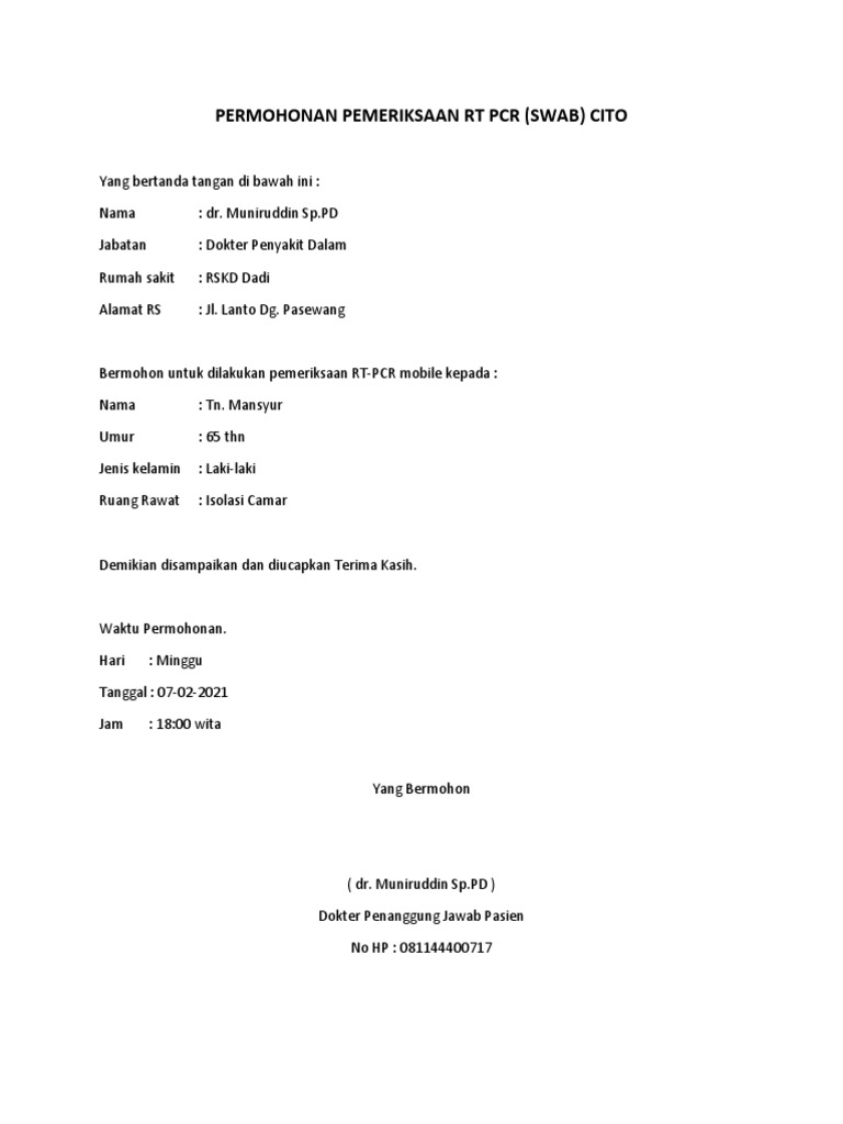 Surat Permohonan Cito PCR | PDF