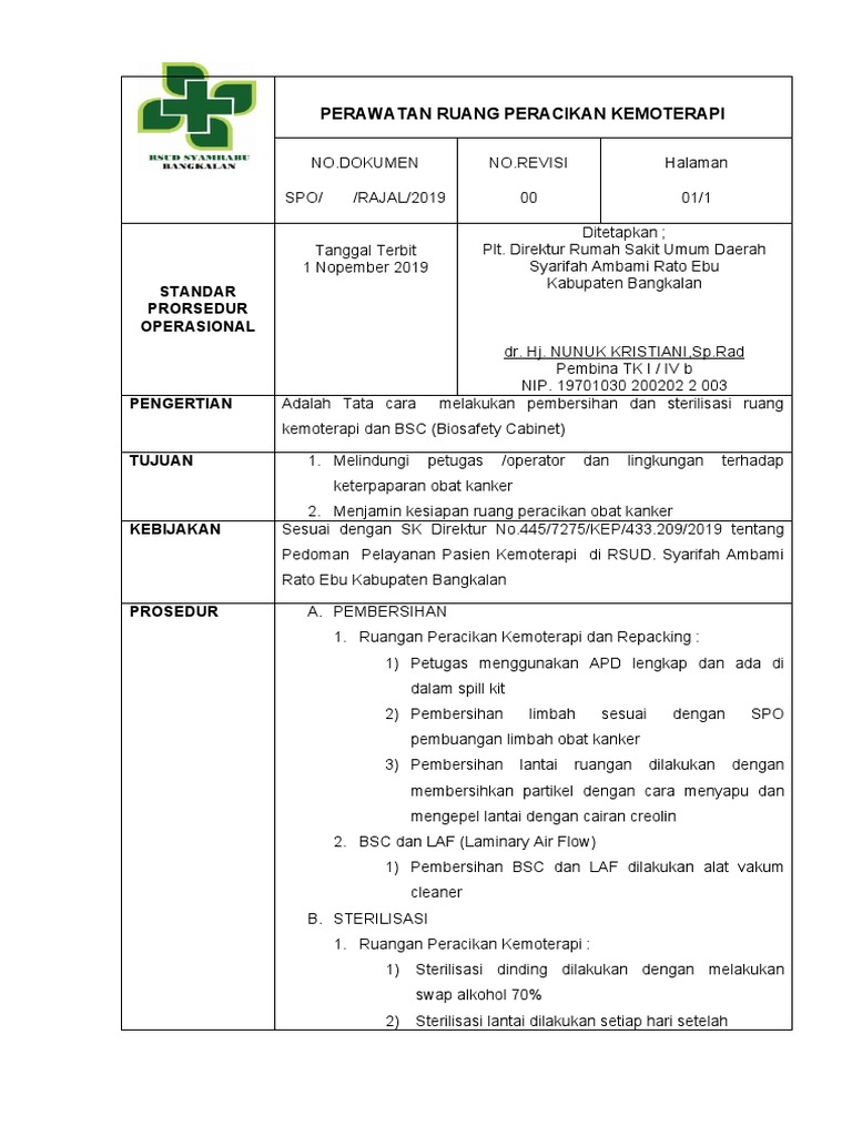 Prosedur Sterilisasi Ruang Kemo | PDF