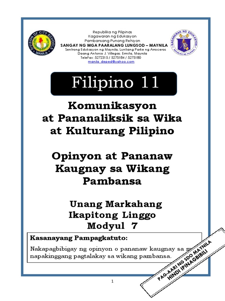FILIPINO-11 Q1 Mod7 Komunikasyon-1 | PDF