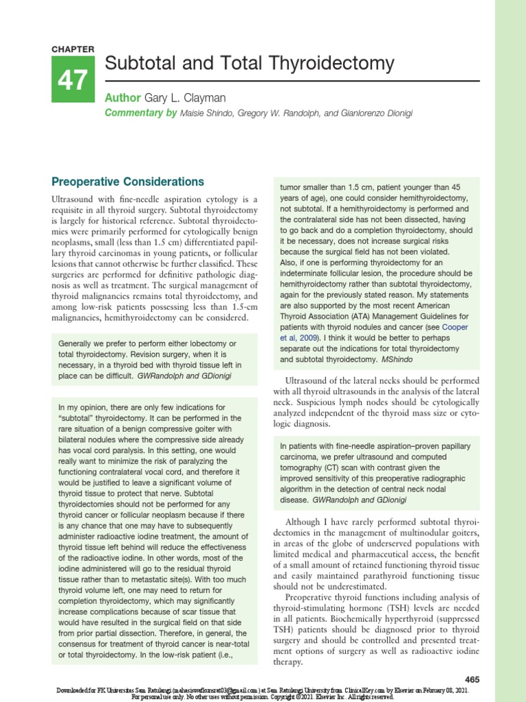 Subtotal and Total Thyroidectomy: Author | Download Free PDF | Thyroid | Larynx