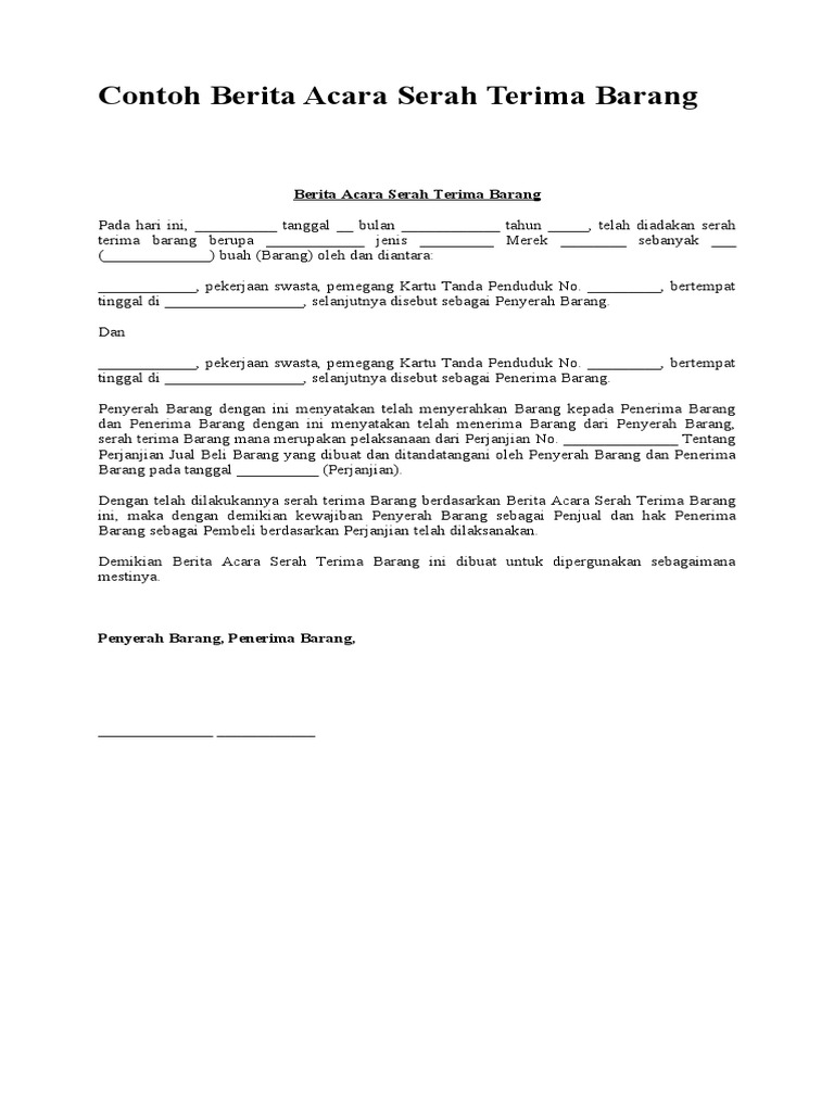 Contoh Berita Acara Serah Terima Barang | PDF