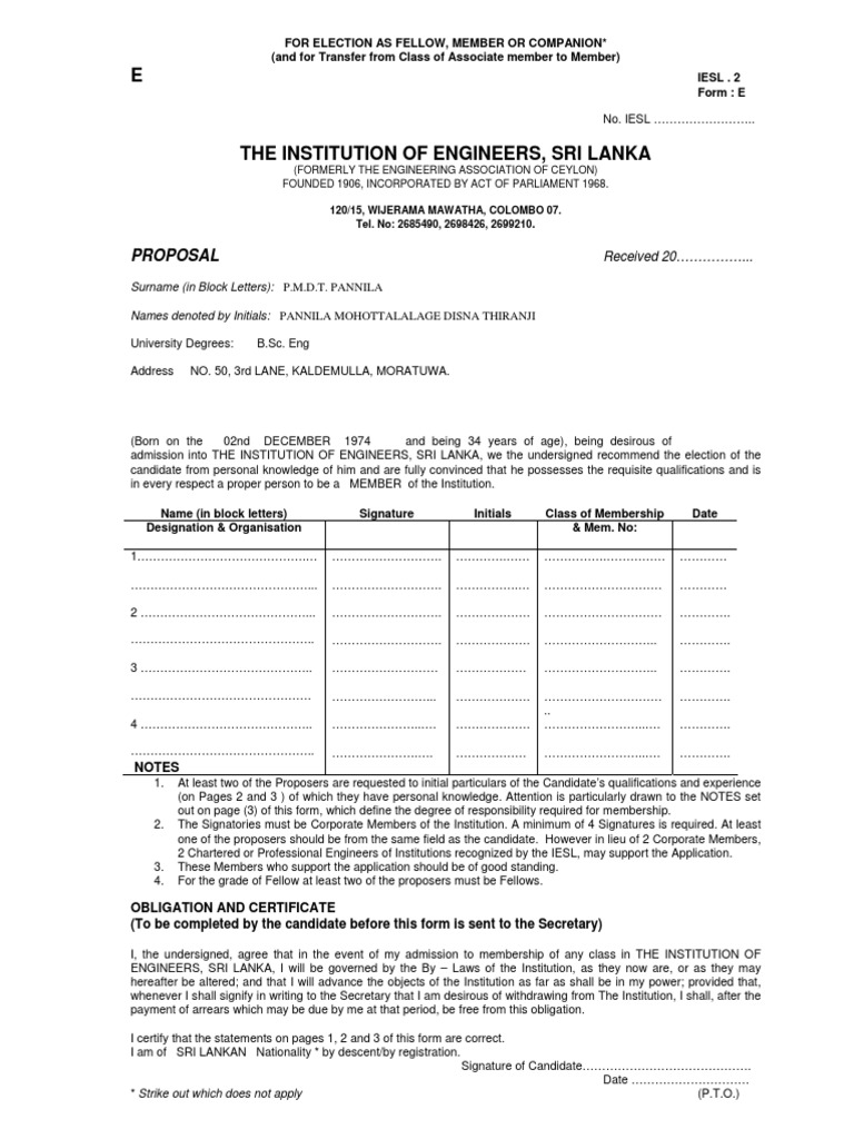 IESL Application Form | PDF | University And College Admission | Engineer