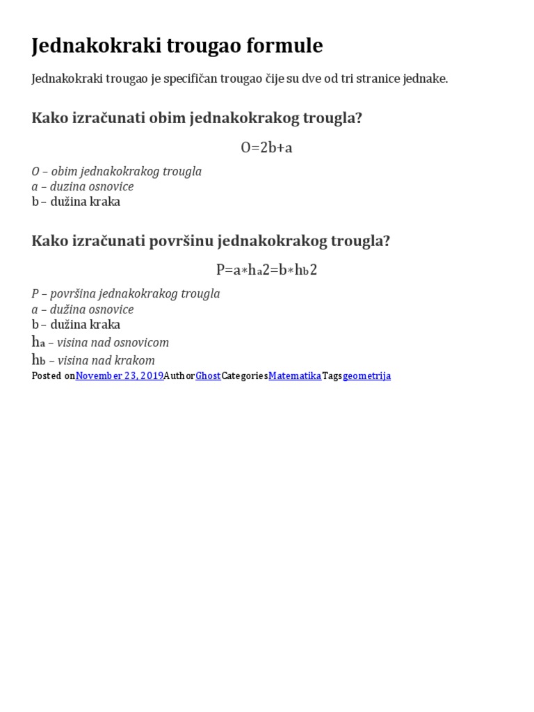 Jednakokraki Trougao Formule | PDF