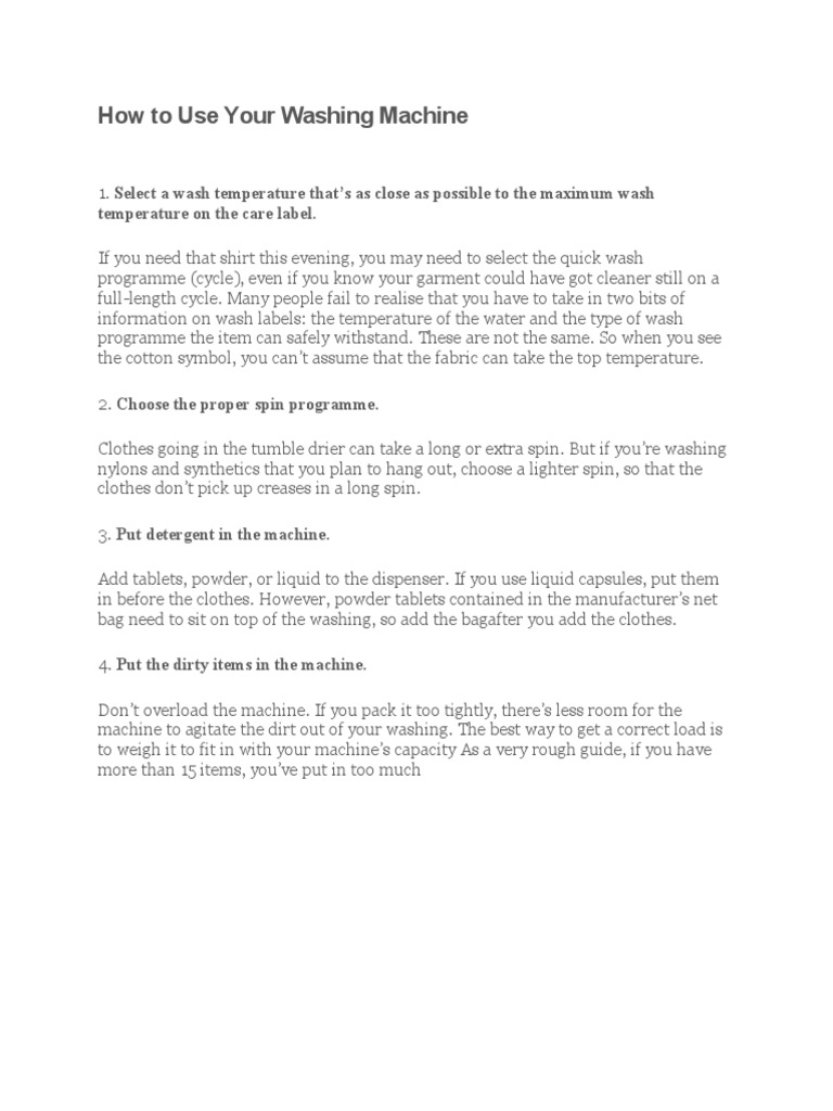 How To Use Washing Machine | PDF