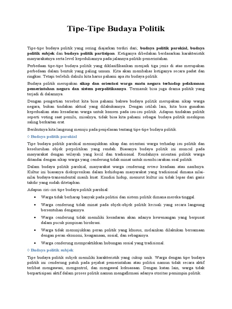 Tipe-Tipe Budaya Politik | PDF
