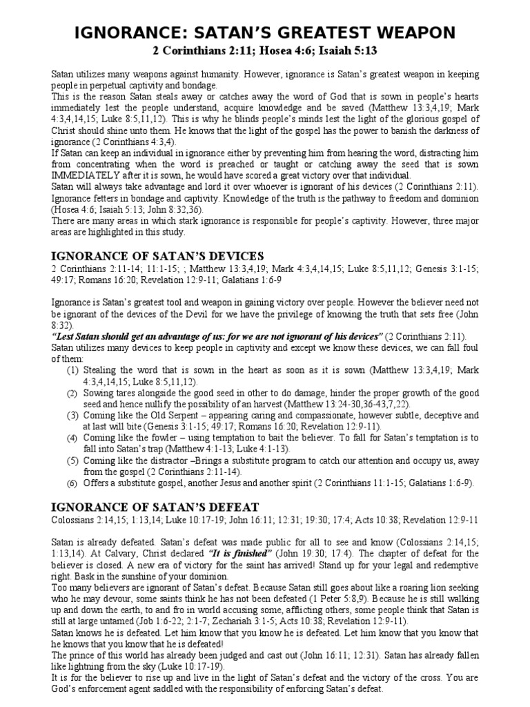 IGNORANCE SATAN'S GREATEST WEAPON (sw25122005) | Satan | Gospel Of Matthew