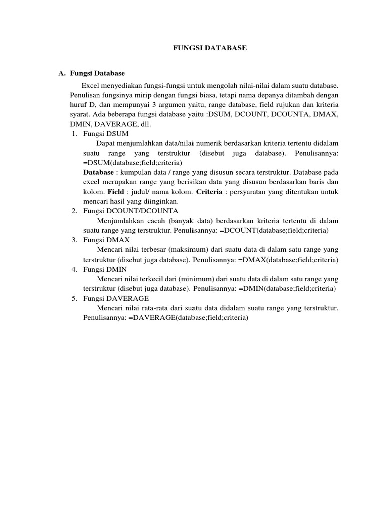 Fungsi Database dalam Microsoft Excel | PDF | Metode & Bahan Ajar | Teknologi & Rekayasa