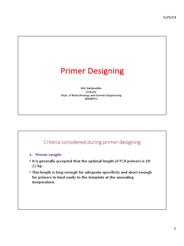 Criteria Considered During Primer Designing | Download Free PDF ...