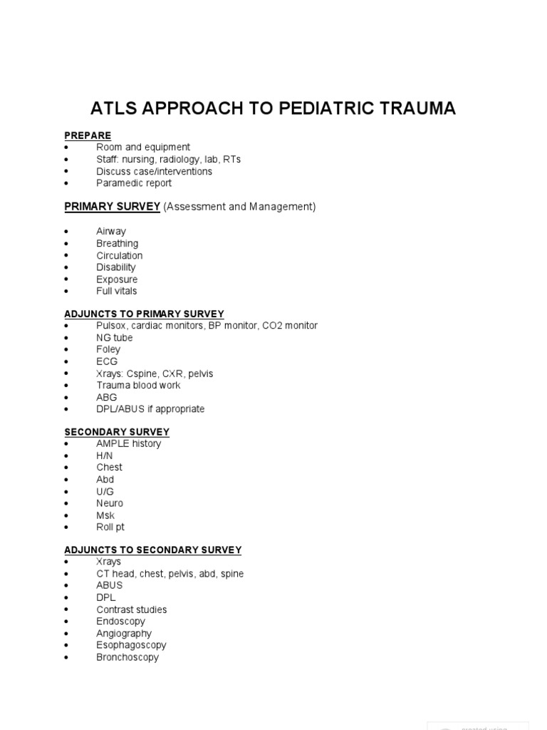 Pediatric Trauma Assessment Guide | PDF