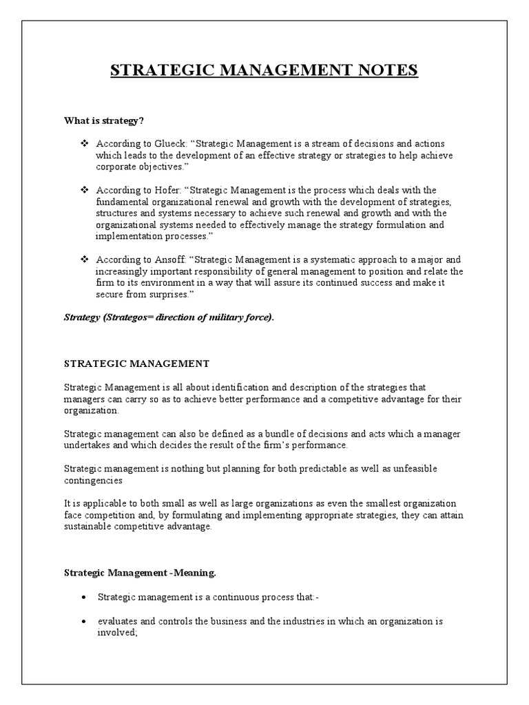 Strategic Management Notes | PDF | Strategic Management | Goal