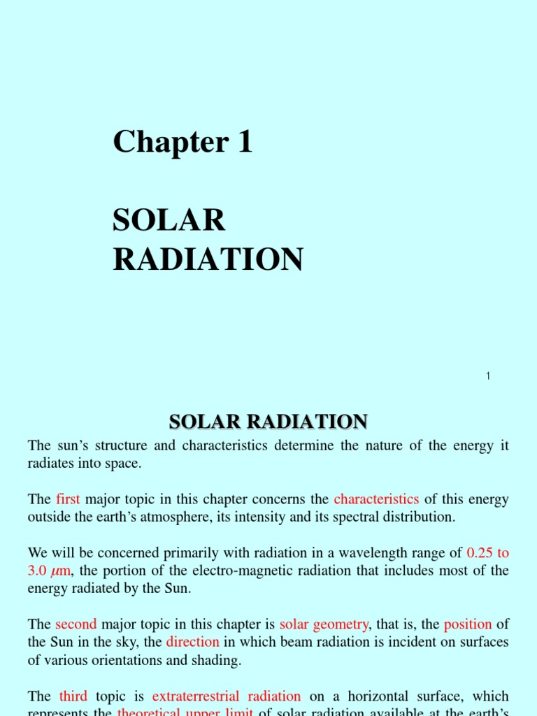 Chapter 01 Solar Radiation | PDF | Electromagnetic Radiation | Sun
