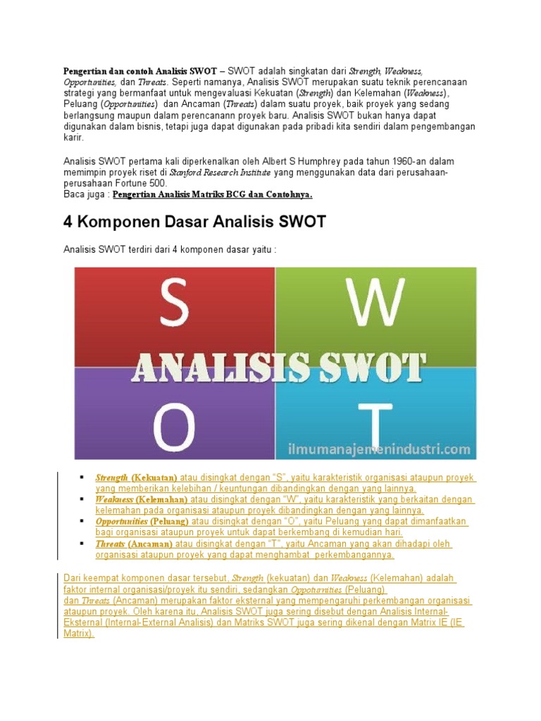 Pengertian Dan Contoh Analisis SWOT | PDF
