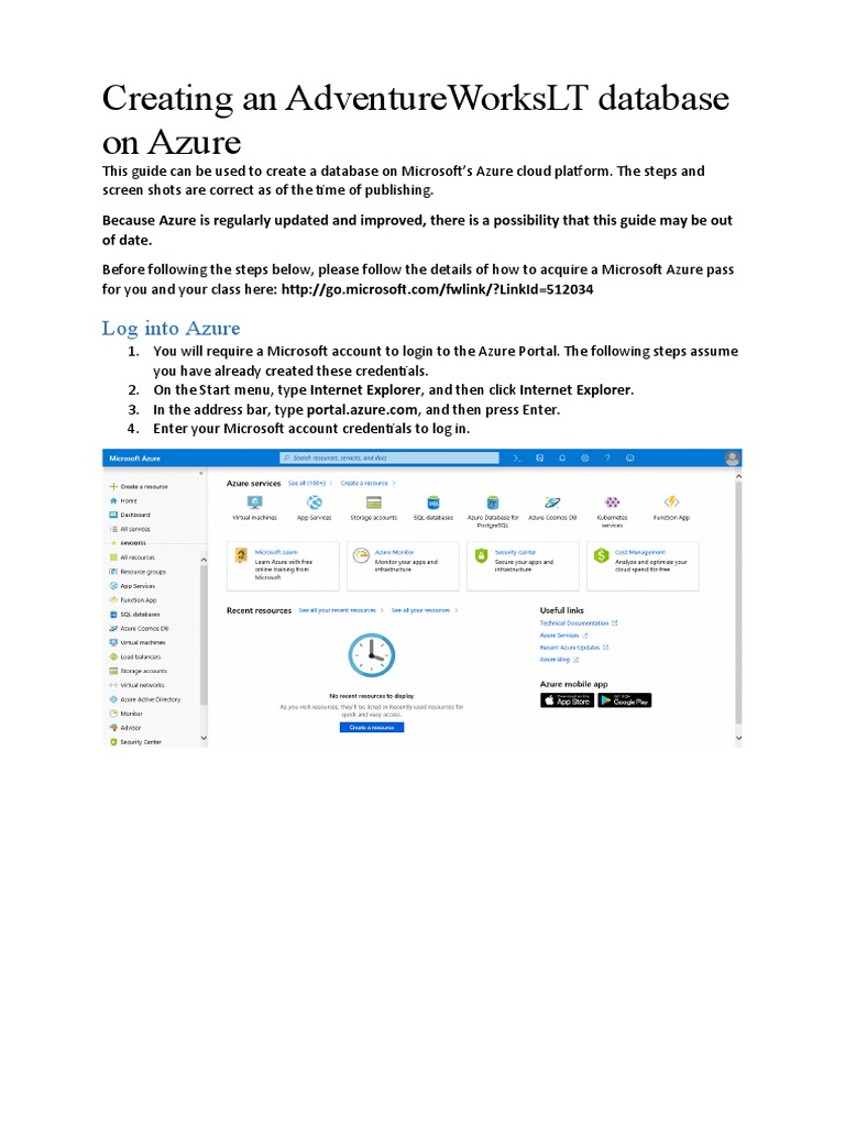 Creating An AdventureWorks Database On Azure | PDF | Microsoft Azure | Microsoft Sql Server