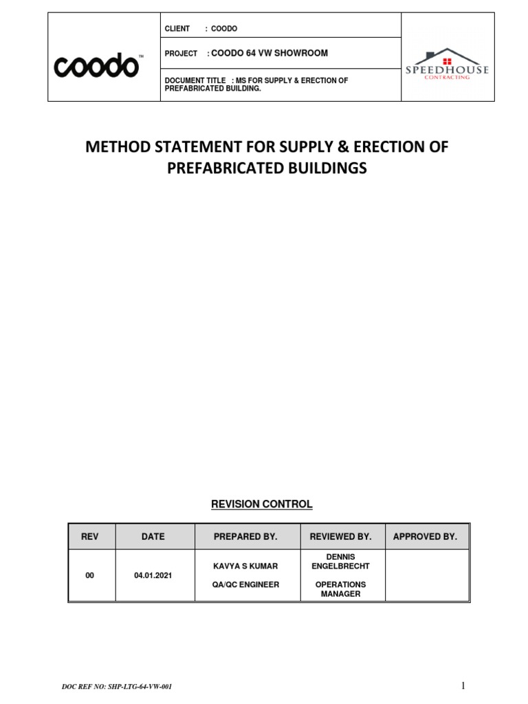 Method Statement for the Supply and Erection of Prefabricated Buildings ...