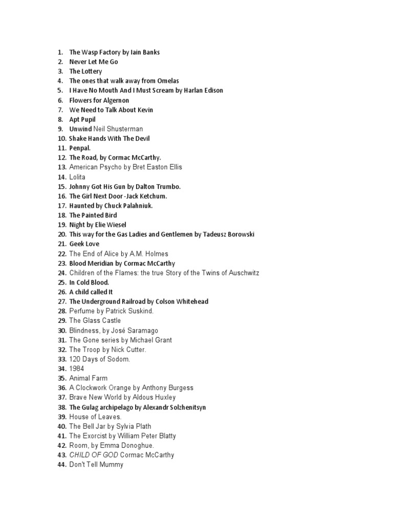 Dark Disturbing Books List | PDF | Novels