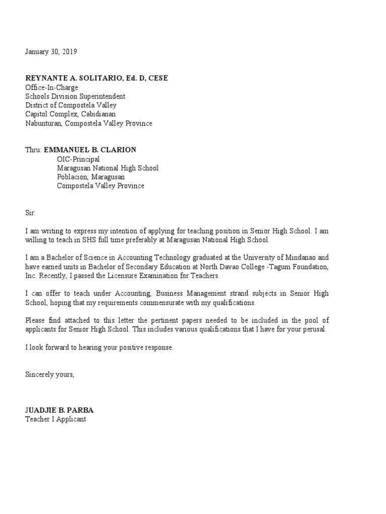 Application Letter DEPED | PDF | Vocational Education | Qualifications