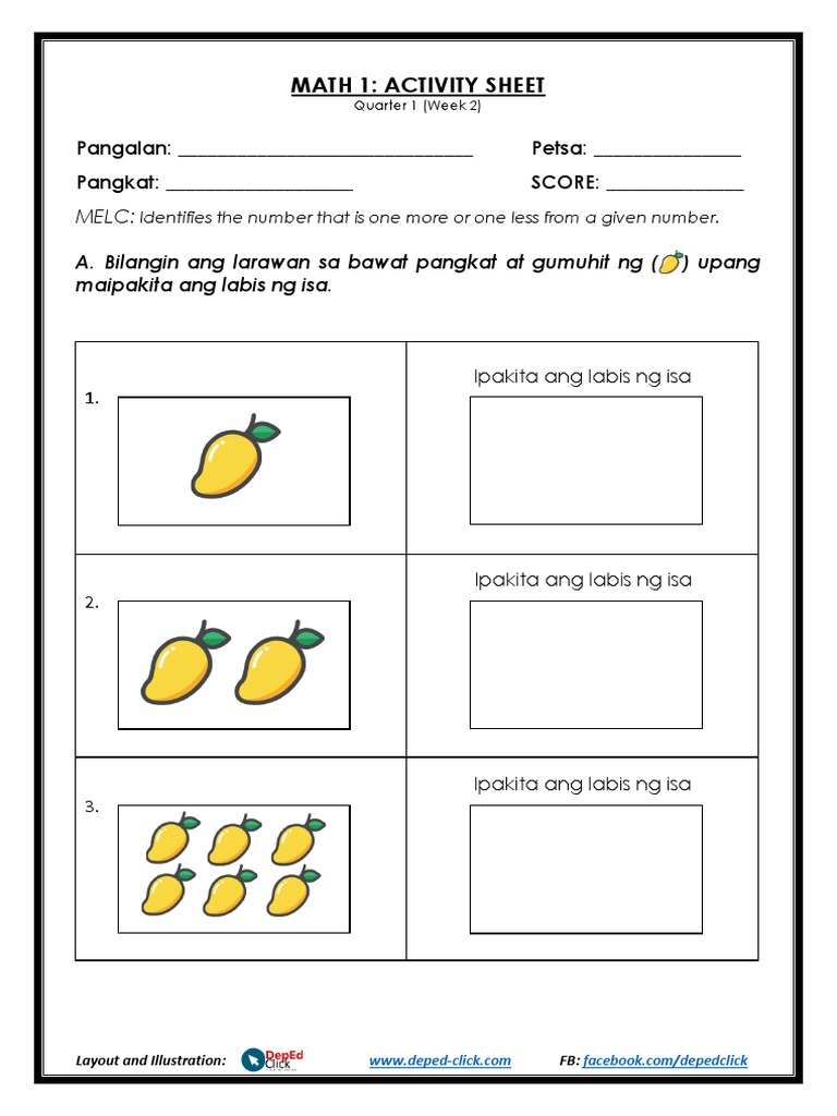 Grade 1 Math Activity Sheets Q1 Week 2 | PDF