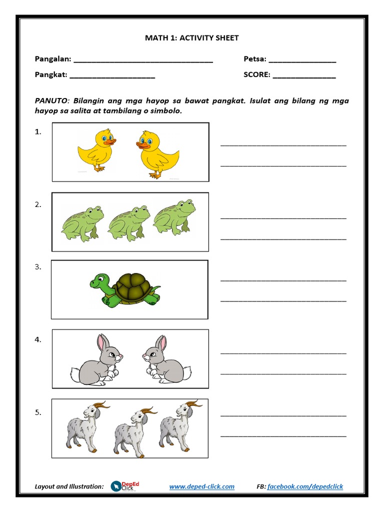 Grade 1 Math Activity Sheets Q1 Week 1 | PDF