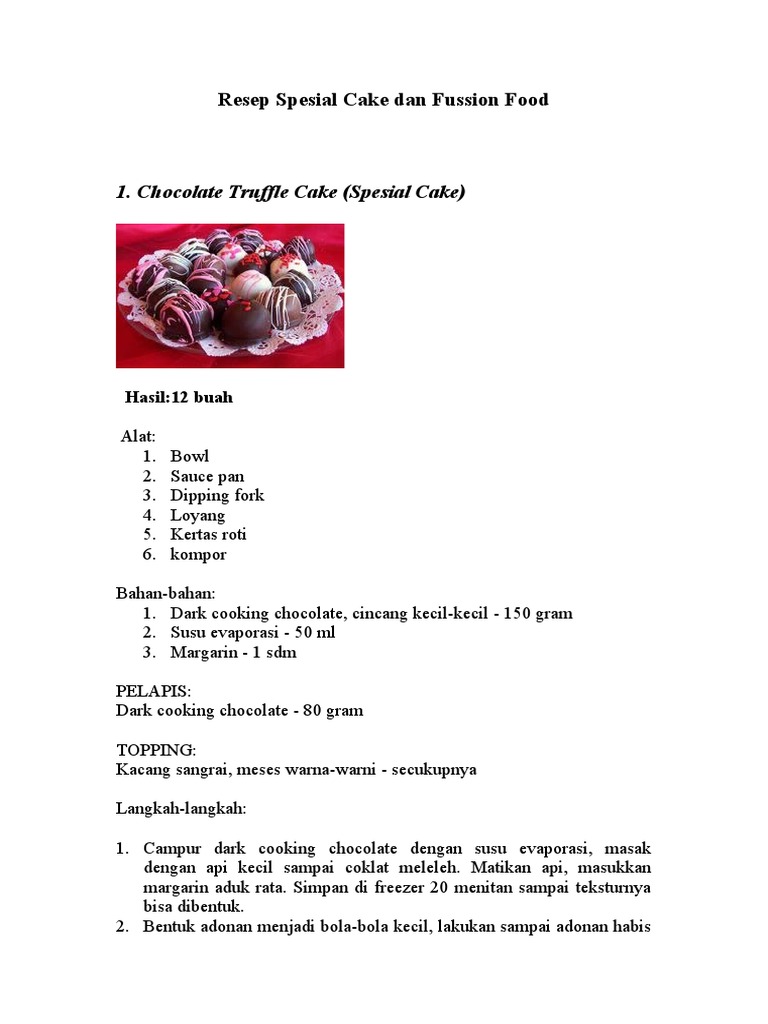 Resep Spesial Cake Dan Fussion Food | PDF | Memasak, Makanan, & Anggur