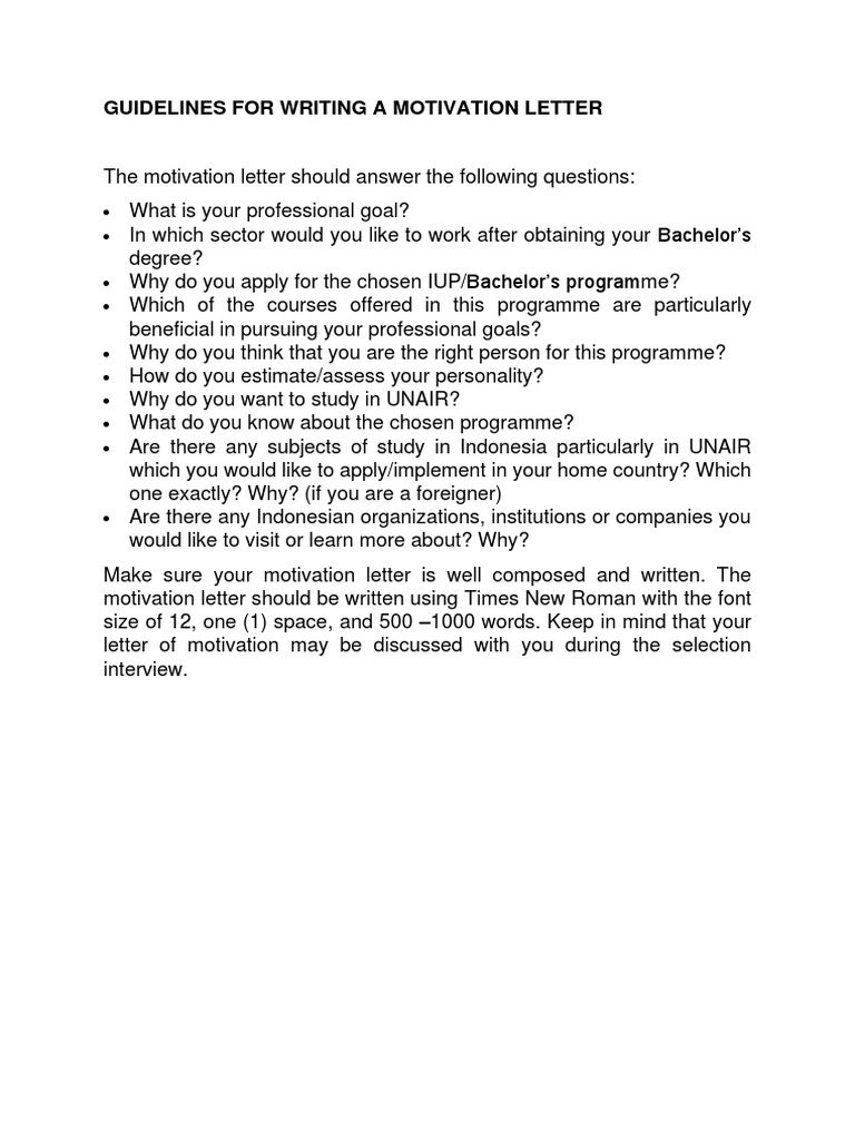 Guidelines For Writing A Motivation Letter | PDF
