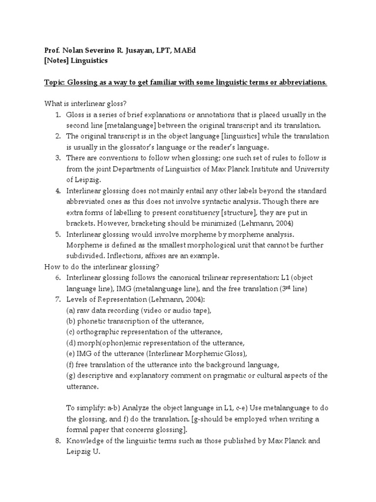 (Notes) Interlinear Gloss | PDF | Linguistic Typology | Linguistic ...