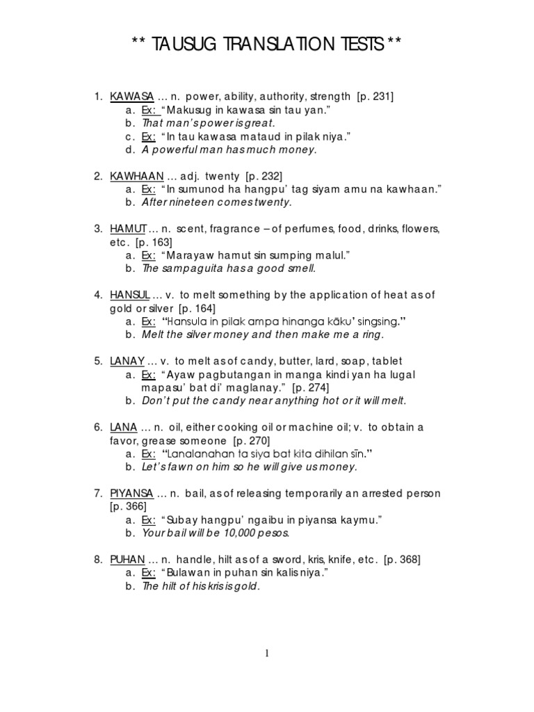 Tausug Translation Tests : Etc. (P. 163) | PDF