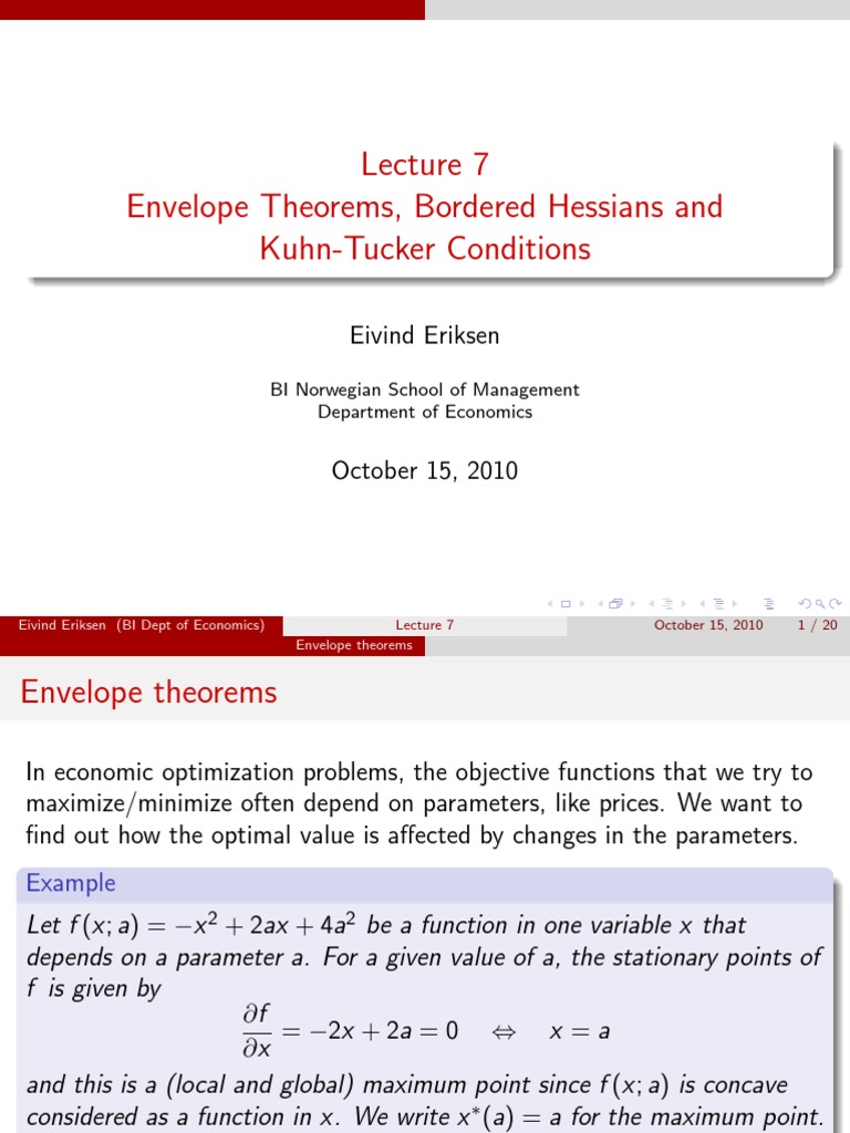 Envelope Theorem | PDF | Mathematical Optimization | Maxima And Minima