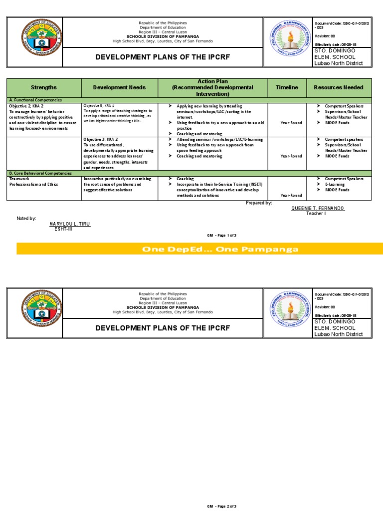 IPCRF Development Plans Overview | PDF | Educational Technology ...