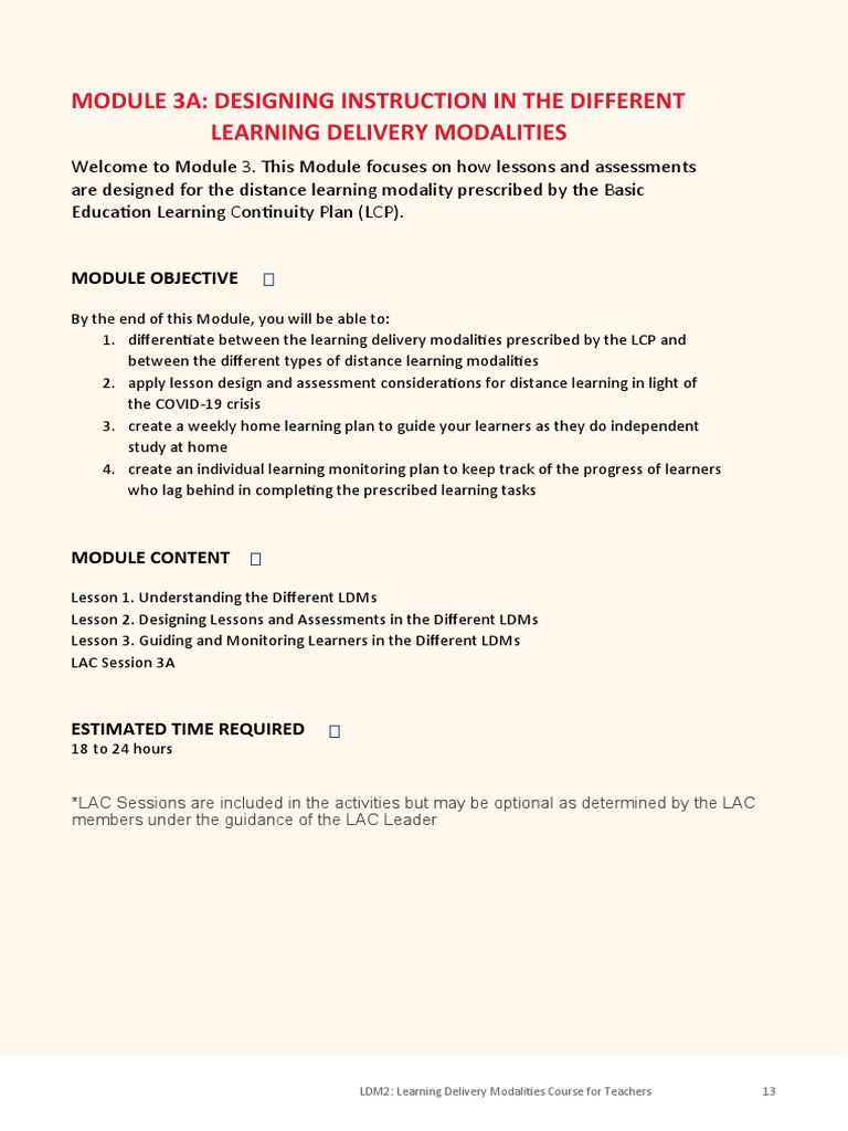 Module 3A: Designing Instruction in The Different Learning Delivery ...