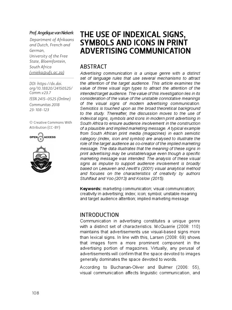 The Use of Indexical Signs, Symbols and Icons | PDF | Advertising | Symbols