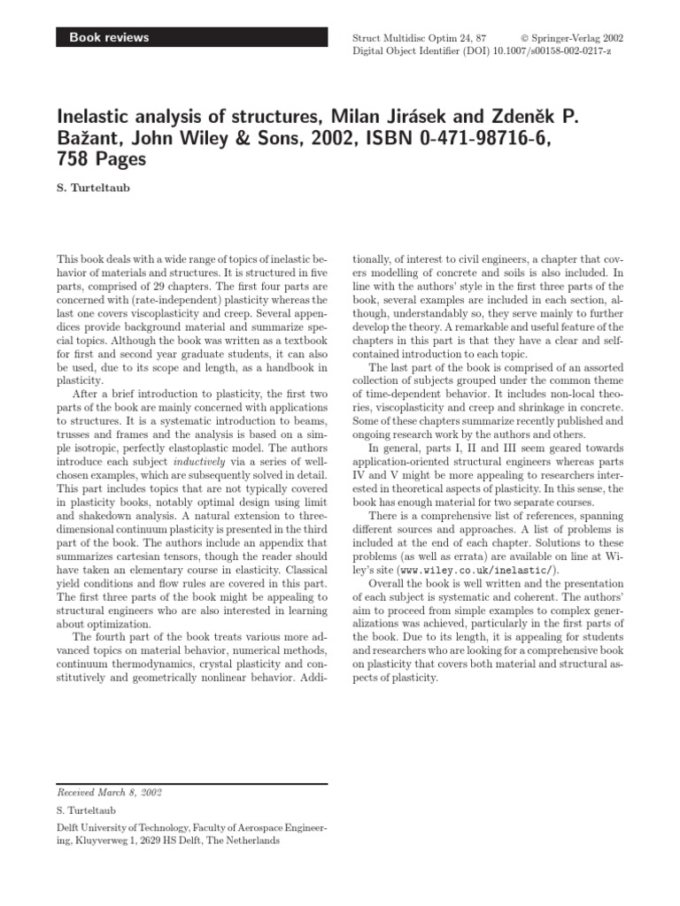Inelastic Analysis of Structures, Milan Jir Asek and Zden Ek P. Ba Zant ...