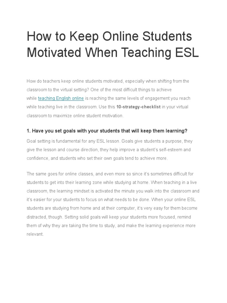 How To Keep Online Students Motivated When Teaching ESL | PDF ...
