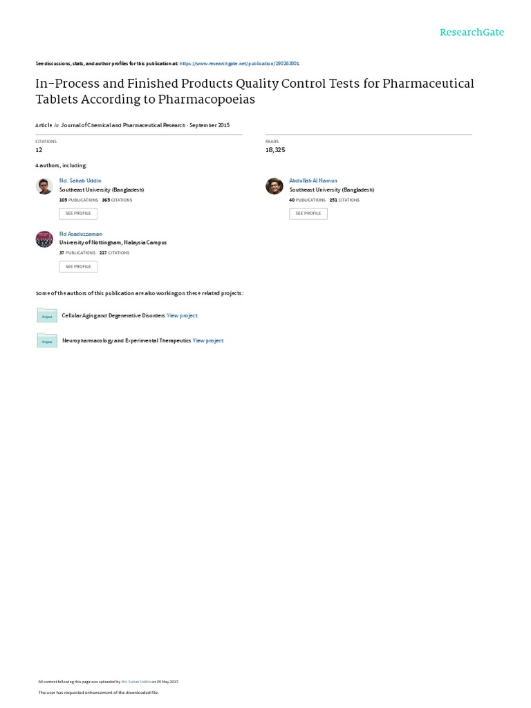 Inprocess and Finished Products Quality Control Tests For ...