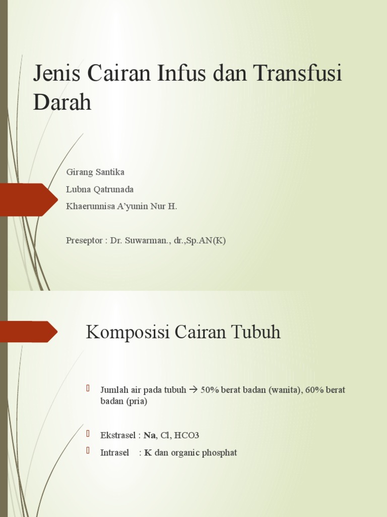 Jenis Cairan Infus Dan Terapi Darah | PDF